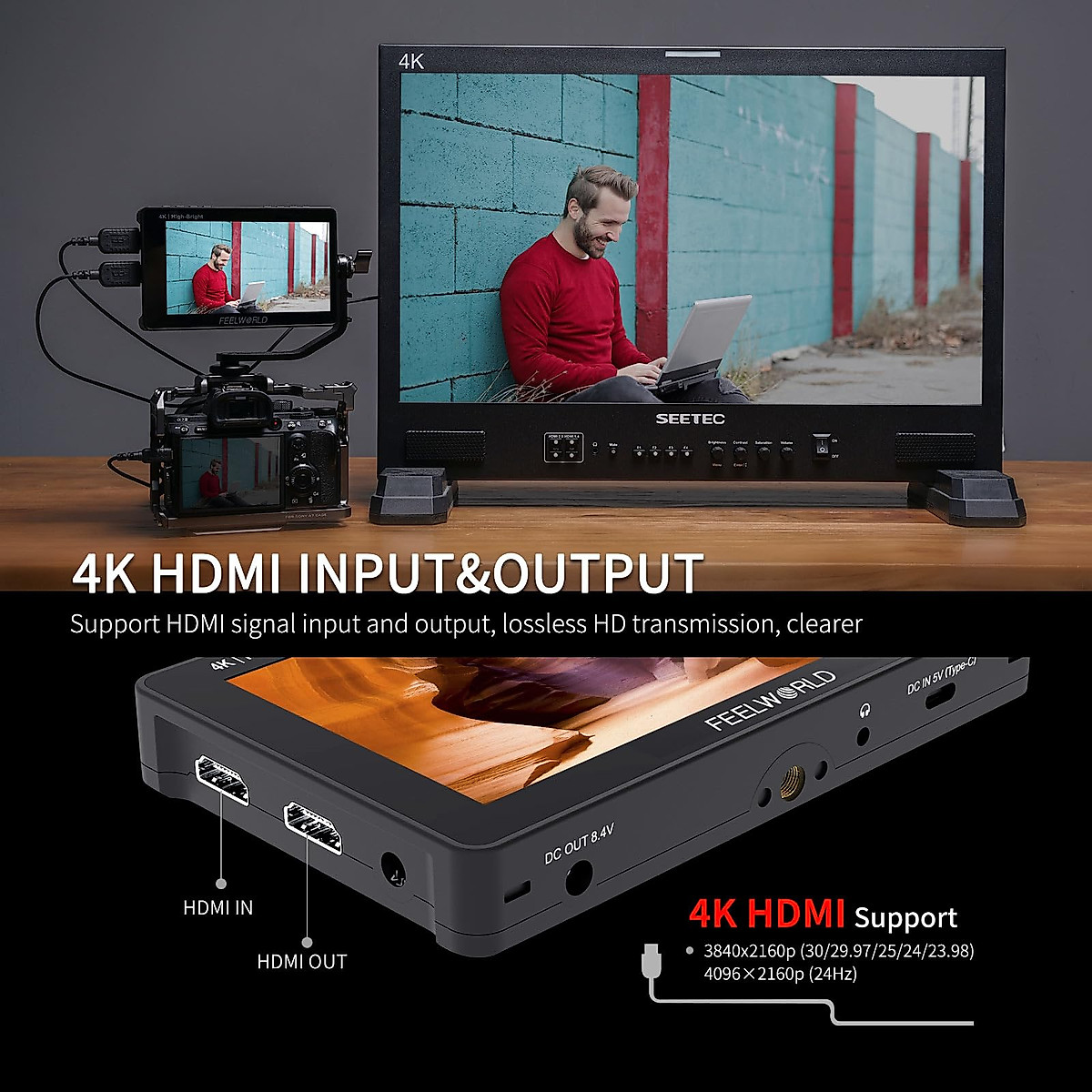 FEELWORLD 5.5 Inch 1600Nit Camera Field Monitor Ultra Bright 4K HDMI Video Monitor Touch Screen DSLR Monitor F970 External Install F5PROX