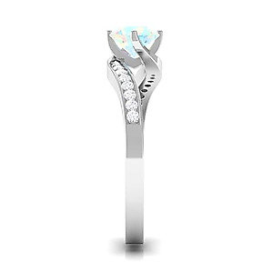 Certified 5 MM Opal Round Engagement Ring, AAA Quality, Natural Ethiopian Opal Solitaire Ring with Moissanite, 14K White Gold, Size:US 8.00