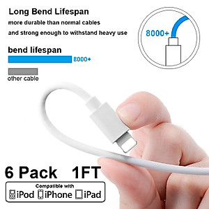 Short Phone Charger Cable (6 Pack 1 FT Cord) Compatible with Cellphone, All USB Charging Station, CLZHome Fast Charge & Sync Data Cables for Phone 11 Pro Xs MAX XR X 8 7 7 Plus 6s 6s Plus 6 6 Plus