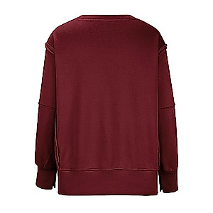 Ceboyel Women Oversized Sweatshirts Loose Fit Corded Sweatshirt Hoodie Crewneck Tunic Pullover Trendy Fall Clothes 2023 Today'S Deals Wine Xl