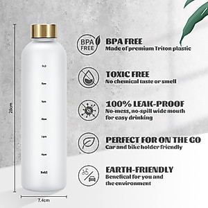 MUCR 32 oz Water Bottle With Time Marker, Motivational Clear Water Bottles, Lightweight and Frosted, BPA Free for Gym, Sport, Outdoors, White