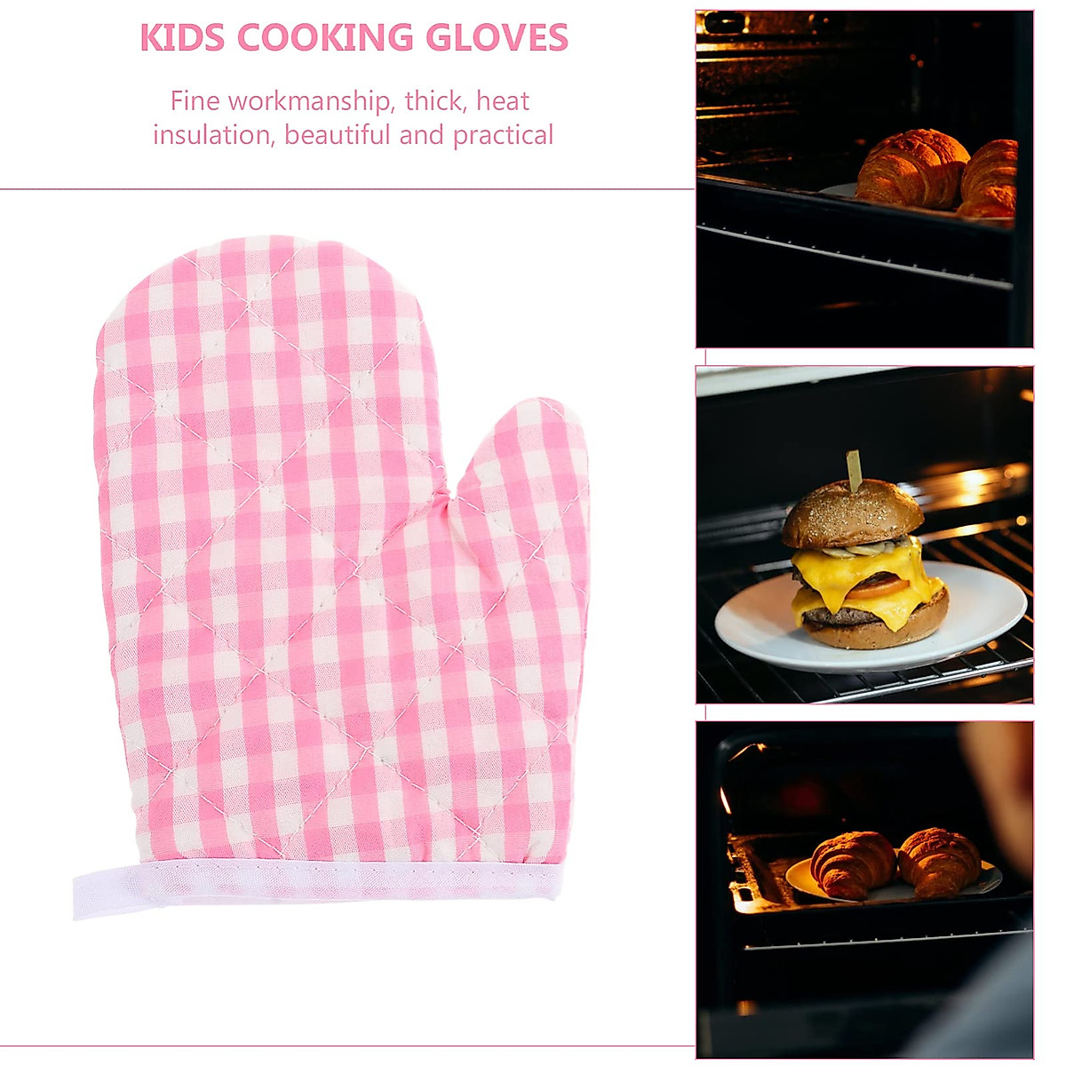 DOITOOL 2pcs Oven Mitts for Kids Children Play Kitchen Heat Resistant Kitchen Cooking Gloves for Cooking Baking Grilling ( Pink )