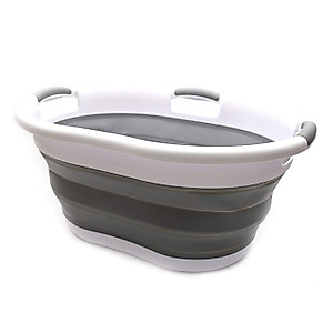 SAMMART 36L(9.5 gallon) Collapsible Plastic Laundry Basket-Oval Tub/Basket-Foldable Storage Container-Portable Washing Tub-Space Saving Laundry Hamper,Water capacity 27L(7.1 gallon) (Grey, 1)