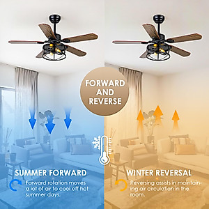 Dannilong Farmhouse Ceiling Fan with Light and Remote 42" Rustic Flush Mount Ceiling Fans 5 Dual Finish Blades Carnegie Industrial Fandelier for Living room Bedroom Patio E26