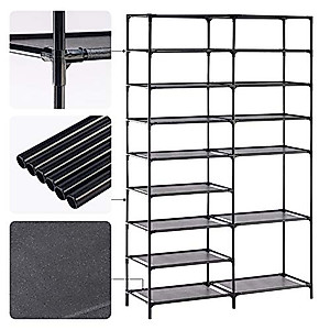 YOUDENOVA Shoe Rack, 9 tier Shoe Rack Storage for Closet Entryway, Non-Woven Fabric Large Shoe Shelf, Stackable Shoes Organizer for Boots (Black)