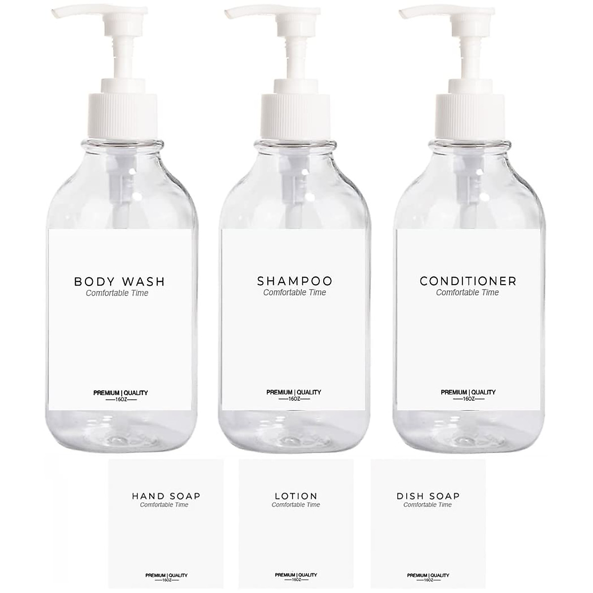3 Pack of Shampoo and Conditioner Bottles - Apothecary Dispenser Bottle for Bathroom and Kitchen, Refillable Shampoo Bottles for Shampoo Lotion Oil Shower Soap Hand Soap and Dish Soap (Clear)
