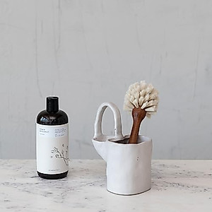 Creative Co-Op Stoneware Dish Brush, White Speckled Finish Sponge Holder