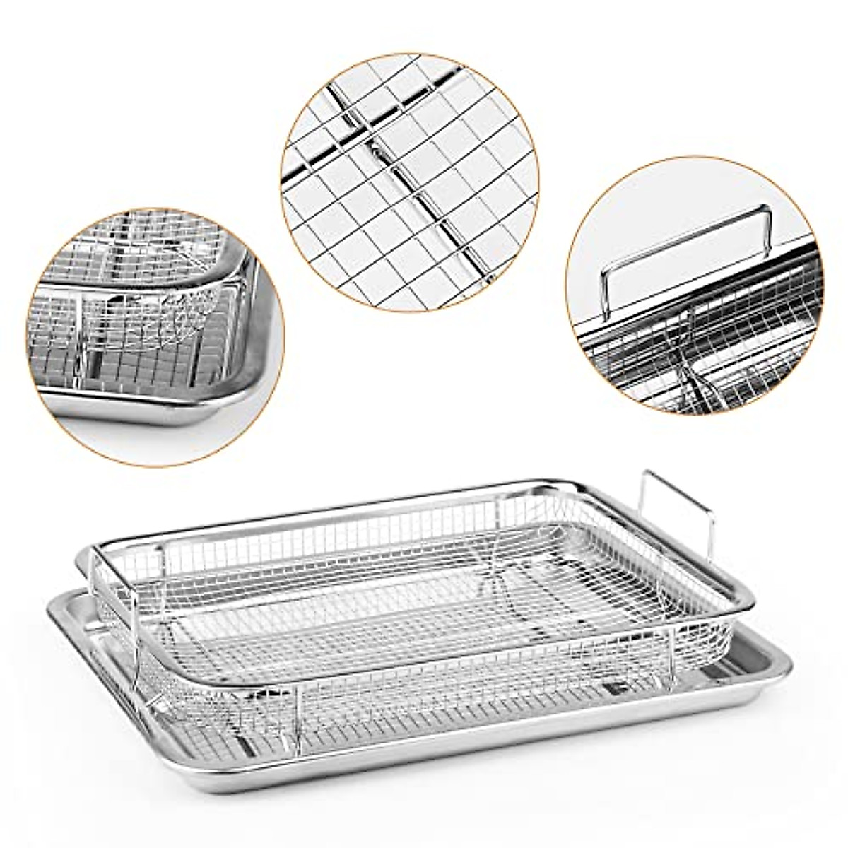 2 Piece Air Fryer Basket for Oven,Stainless Steel Oven Crisping Baskets & Tray Set 12.8 x 9.6 Inch, Air Fryer Basket Rack Oven for Non-Stick & Healthy Cooking (Sliver)
