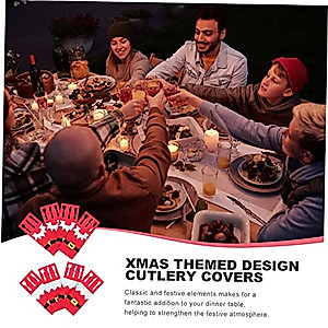 NOLITOY 40 Pcs Christmas Cutlery Bag Cutlery Bags Mini Bottles Cover Cutter Fork Bag Xmas Tableware Bag Tableware Pocket Xmas Theme Cutlery Bag Dining Table Accessories Non-woven Fabric