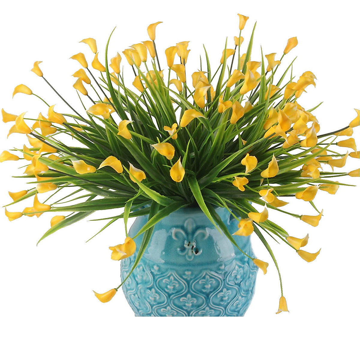 Cusmyre 3Pack Artificial Flower Calla Leaf Plastic Fake Lily Flower Aquatic Plants Faux Plants Bushes for Home Garden Wedding Decor (Yellow)