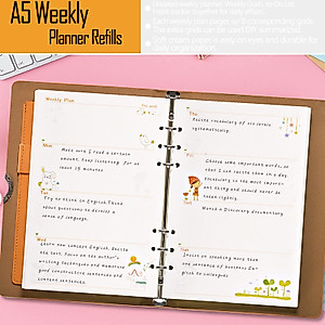 Rancco A5 Planner Inserts Weekly Planner Refills, 90 Pages Colorful 6-Ring Loose-leaf Paper Binder Inserts w/Divider, PVC Pouch, Ruler, Index Tab for Journal, Filofax, Double-sided, Undated, 8.3x5.6"