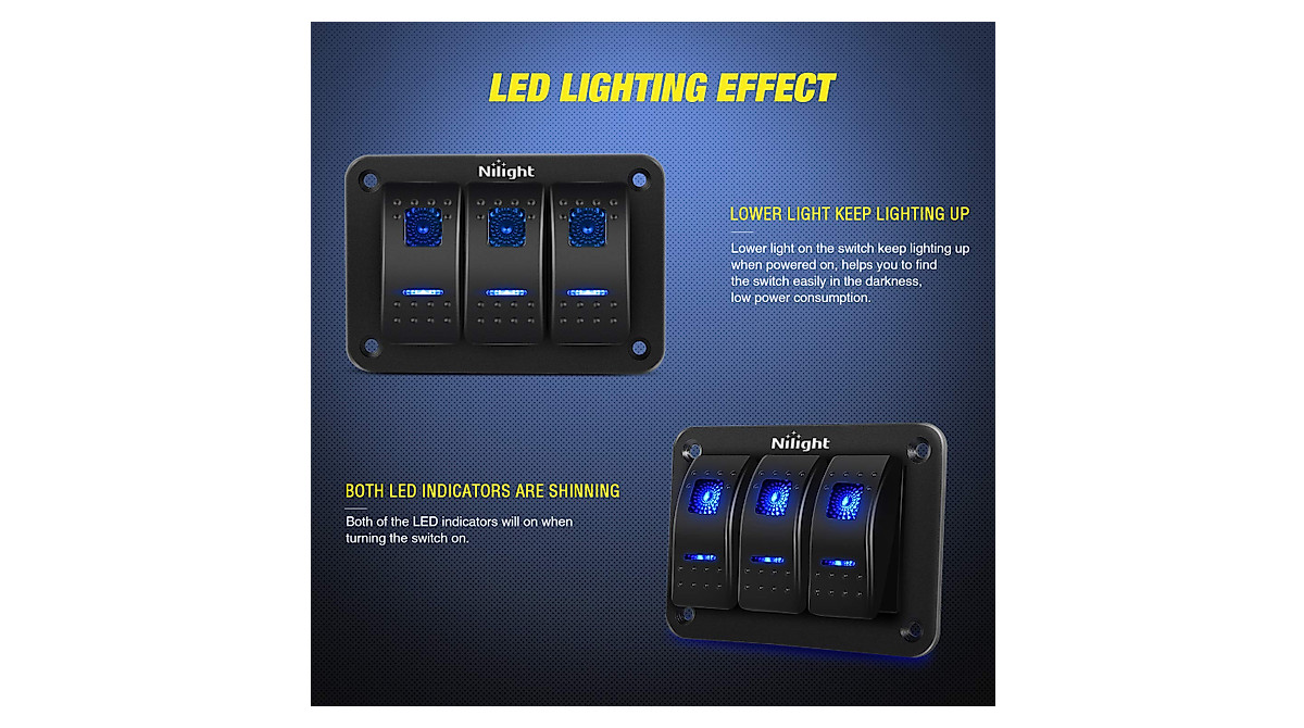 Nilight 3 Gang Rocker Switch Panel for Car & Marine - Pre-Wired