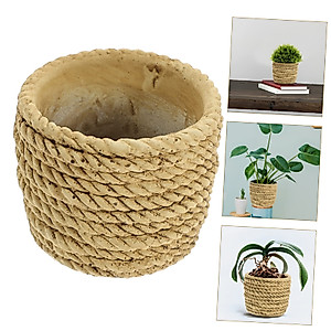 DOITOOL Container Basket Succulents Fake Decorative Plant for Bonsai Cement Woven Small Rustic Simulation Decoration Home Planter Cactus Window Yellow Succulent Pots Rattan Flower Pot