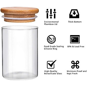 Vkzylife Glass Jars with Bamboo Wooden Airtight Lids 6oz 10oz Spice Jars Food Storage Containers for Home Kitchen, Tea, Salt, Pepper, Spices, Coffee, Herbs, Grains (6 OZ, 6 PCS)