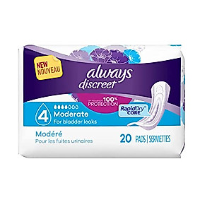 Always Discreet, Incontinence Pads, Moderate, Regular Length, 20 Count Size - 1 Pack