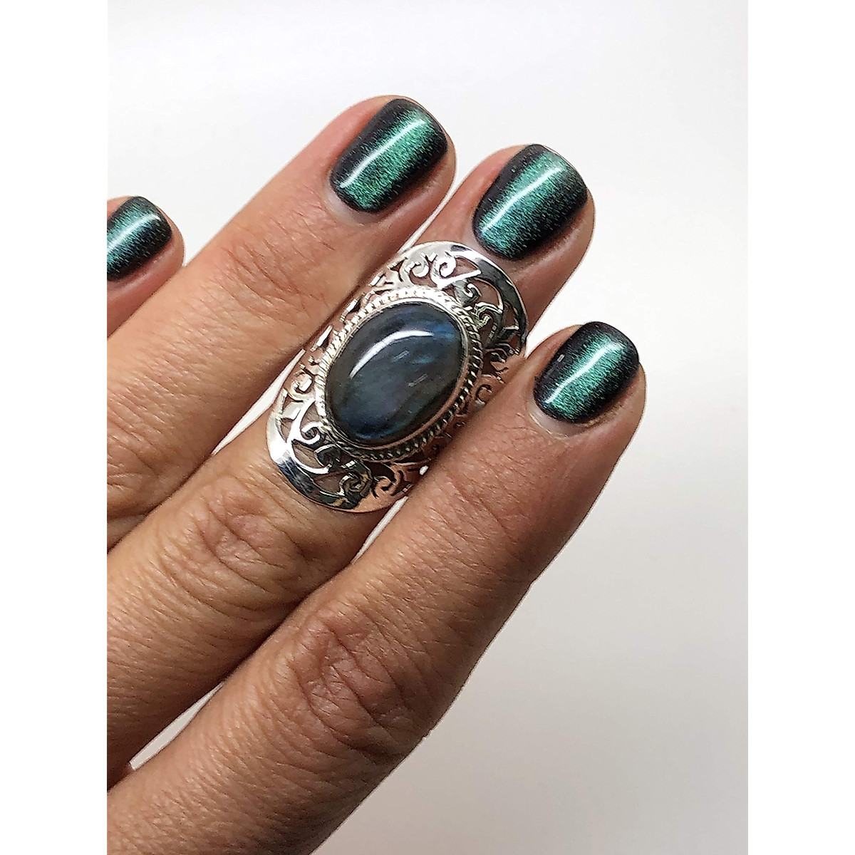 Koral Jewelry Labradorite Tribal Vintage Lace Ring 925 Sterling Silver Gipsy Boho Chic (9)