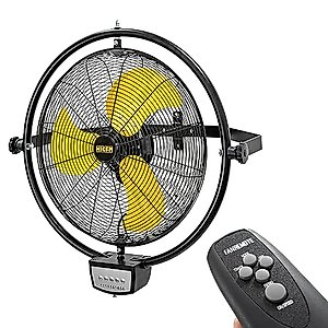 HiCFM 5000 CFM 20 inch Orbital Remote Control Wall Mounted Fan, 1/5HP Motor, Manual & Remote Operation, Timer, Oscillation & Tilting, 3 Speed, 9ft Power Cord Industrial and Commercial- UL Listed