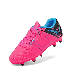 DREAM PAIRS Boys Girls Soccer Football Cleats Shoes for Little Kid/Big Kid,Size 10 Toddler,Fuchsia/Black/Cyan,160471-K