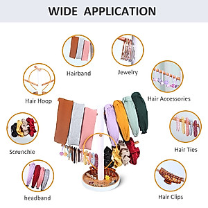 MUGFILWJ Headband Holder Organizer with 6 Branches Wooden Scrunchie Display Hanger with Bottom Bracket for Hair Hoop Hairband Gifts for Girls and Women (white with non-slip silicone strip)