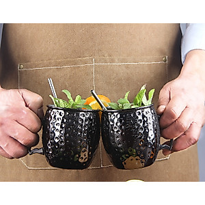 Shining Craft Moscow Mule Mugs Set of 2 - Black Plated Hammered Mugs 18 oz/ 550ml With Brass Handle and Stainless, Unlined Cups For Moscow Mule Cocktails and other Chilled Drinks (Black) SC020