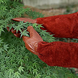 Alomidds Gardening Gloves for Women/Men Rose Pruning Thorn & Cut Proof Long Elbow Durable Cowhide Leather Gardening Gloves for Pruning Cacti Rose and Thorny Bushes (M, BROWN)