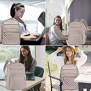 VANKEAN 15.6 Inch Laptop Backpack for Women Work Laptop Bag Fashion with USB Port, Waterproof Backpacks Stylish Travel Bags Casual Daypacks for College, Business, Light Dusty Pink