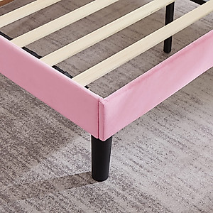 VECELO Full Size Upholstered Platform Bed Frame with Fabric Headboard,Wooden Slats Support/No Box Spring Needed/Mattress Foundation/Easy Assembly,Pink