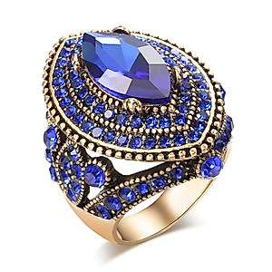 CKHAO Women Ring - Big Size Antique Gold Plated Turkish Style Blue Gemstone Vintage Ring Women Jewelry J0769BLUE (7)