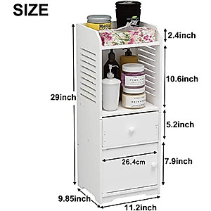 Rerii Bathroom Storage Cabinet, Small Floor Bathroom Organizer Free Standing, Side Toilet Cabinet with Drawer and Door, White