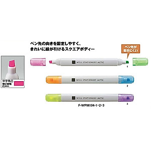 KOKUYO Will Stationery Actic Highlighter Twin Pen, 3-Pack (F-WPM104SET)