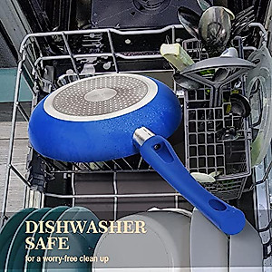 FGY 6 Pieces Nonstick Frying Pan Set with Induction Bottom - 8 inch Omelet Pan, 9.5 inch & 11 Fry Pans with Glass Lids - Dishwasher Safe (Blue)