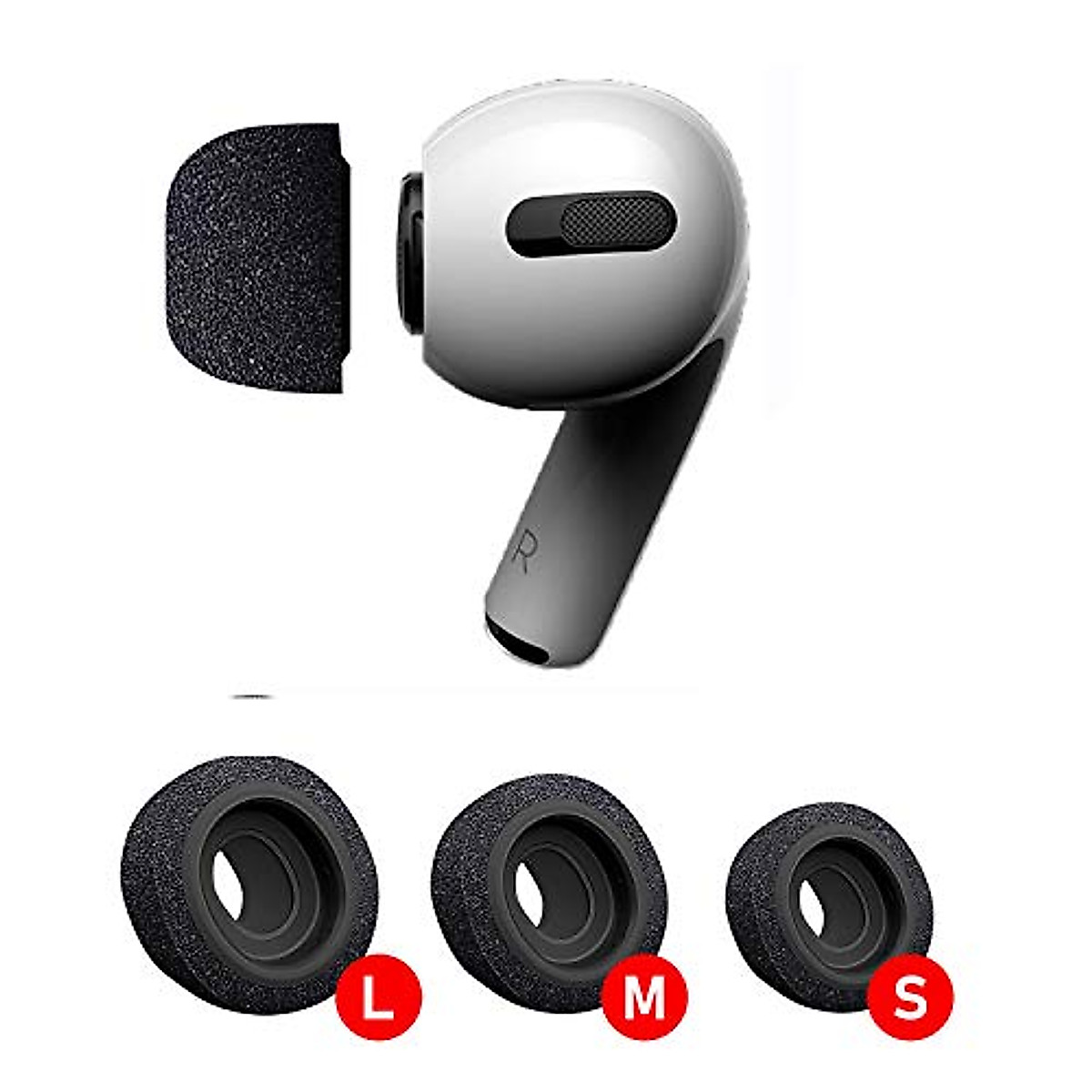 WEUPE Memory Foam Ear Tips Compatible with AirPods Pro, Replacement Earbud Tips Covers, Anti-Slip Eartips, 3 Pairs (S, M, L) (Black)