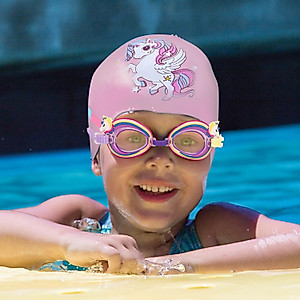 foci cozi 8PCS Unicorn Kids Swim Goggles Set,FOZI COZI Swim Goggles for Kids 6-14,Kids Goggles for Swimming 4-7(Includes Swim Cap,Nose Clip,Earplugs & Storage Bag) (FC-052023-001)