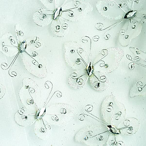 Tableclothsfactory 12 Pack White 2" Crystal Studded Organza Butterflies for Wedding Decorations