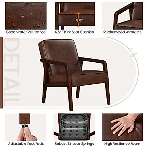 Yaheetech Accent Chair, PU Leather Reading Chair, Mid Century Modern Arm Chair with Solid Wood Frame for Living Room Bedroom Waiting Room, 2 Pieces, Dark Brown