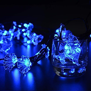 EONLYX Solar Flower String Lights, Solar Morning Glory Flower 15.7ft/4.8m 20 LED Flower String Lights Waterproof for Home Indoor Garden Lawn Patio Trees Weddings (Blue)