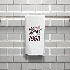 60th Birthday Gifts for Women Making The World A Better Place Since 1963 Decorative Kitchen Tea Towel White