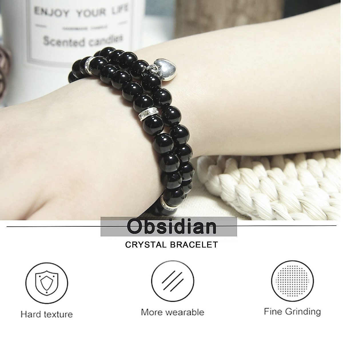 Healing Bracelets for Women - Black Obsidian Bracelet - Healing Prayers Crystal Bracelet, 8mm Natural Stone Stress Relief Yoga Beads Get Well Soon Gifts