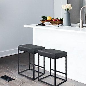 PHI VILLA Bar Stools Counter Heighr Set of 2, 24 inches, Backless, Square, Black, 2 Packs