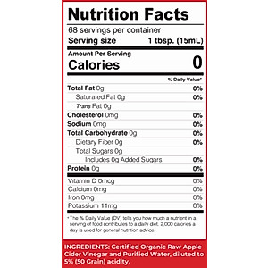 Lucy's Family Owned - USDA Organic NonGMO Raw Apple Cider Vinegar, Unfiltered, Unpasteurized, With the Mother, 34oz Glass Bottle (2 Pack)