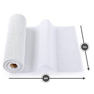 Moretoes Drawer and Shelf Liner, 2 Rolls of Non Adhesive 12 in x 25 FT Durable and Strong Cabinet Liner Non Slip for Kitchen Cupboard Pantry Table Desk Storage Organizer (White)