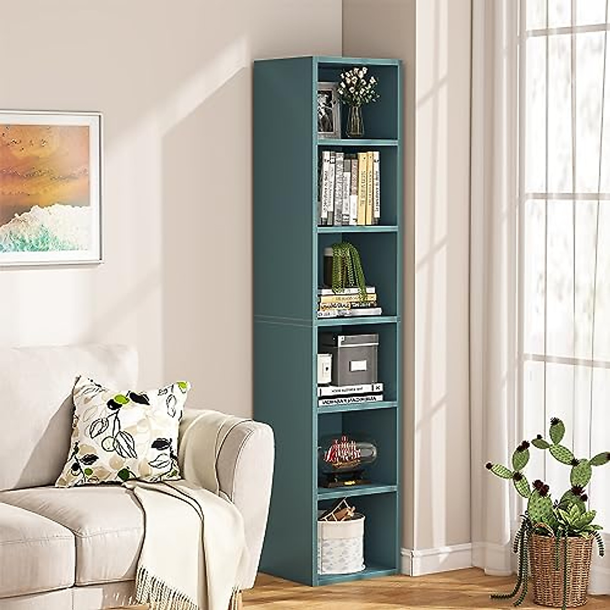 Tribesigns 70.9 Inch Tall Narrow Bookcase, Modern Slim Corner Bookcase with Storage, 6 Tier Cube Display Shelves for Home Office
