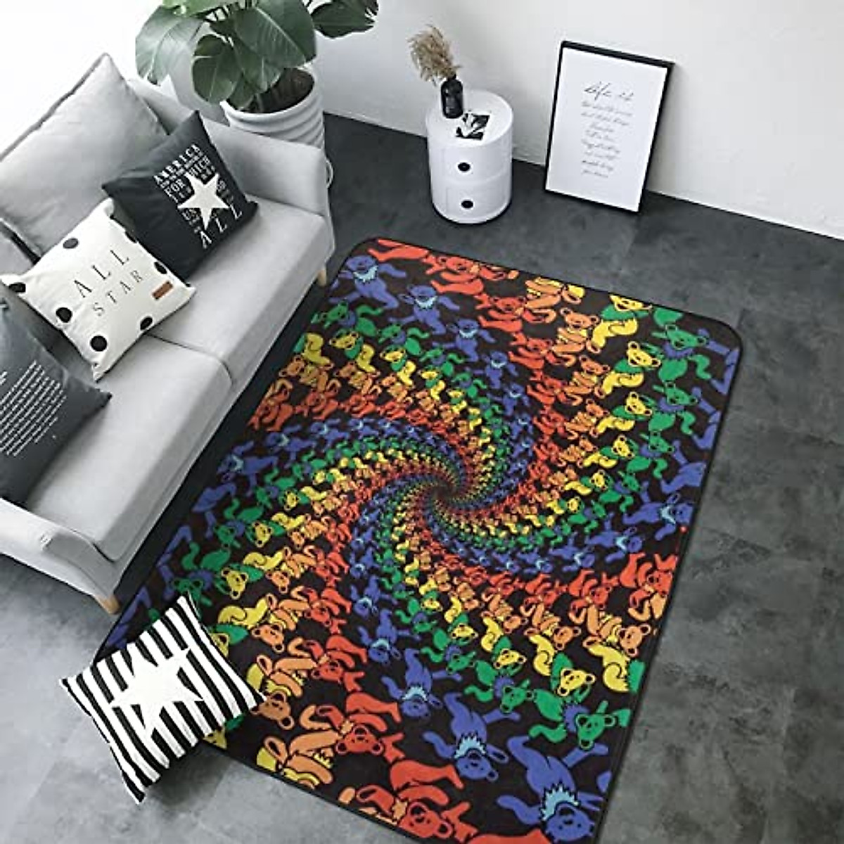 Bear Dancing Tie Dye Area Rug 58x80 Inch (4.84x6.67 Ft), Modern Fluffy Living Room Area Rug, Water Absorption Luxury Large Area Rug, Soft Non-Slip Area Rugs for Bedroom Dorm Dining Room Decor