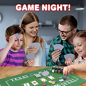 Gamie Texas Holdem Poker Game Set - Includes Hold’em Mat, 2 Card Decks, Chips, Chip Holder and Tin Storage Box - Fun Game Night Supplies - Cool Casino Gift for Kids & Adults
