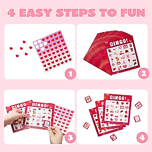 JOYIN Valentines Day Bingo Game Cards (5x5) – 28 Players for Kids Party Card Games, School Classroom Games, Love Party Supplies, Family Entertainment Activities