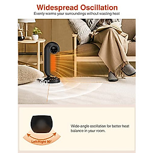 Lafhome Space Heater, 1500W Portable Ceramic Tower Heater, Oscillating Electric Space Heater with LED Flame Light, 12H Timer & Remote Control for Home Bedroom Office Indoor Use