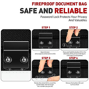 Vailoin Upgraded Lockable Fire Proof Money Bag for Cash,Locking Fireproof Envelope Bag with Water Resistant Zipper,Fire water Proof Small Bank Bag with Lock,Documents,Passport (11"x7.7",Black)