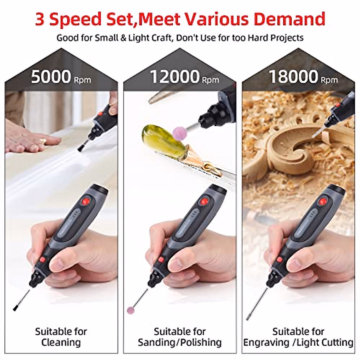 4V Mini Cordless Rotary Tool,PioneerWorks 3-Speed Power Rotary Kit With 72 Accessories,LED Light.USB Charging,For Small Light Projects as Sanding,Polishing,Engraving, DIY Crafts