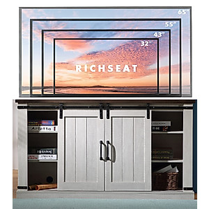 Asifom Television Stands Entertainment Centers Modern Farmhouse Wood TV Stand for TVs up to 65 Inch, Home Living Room Storage Table Cabinet Doors and Shelves Stone Grey