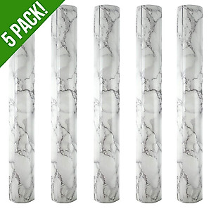 Craftopia Adhesive Craft Vinyl Roll | White Marble Vinyl, Bamboo, Wood Grain | Various Sizes & Designs (White/Gray Marble Vinyl Adhesive Pack of 5).